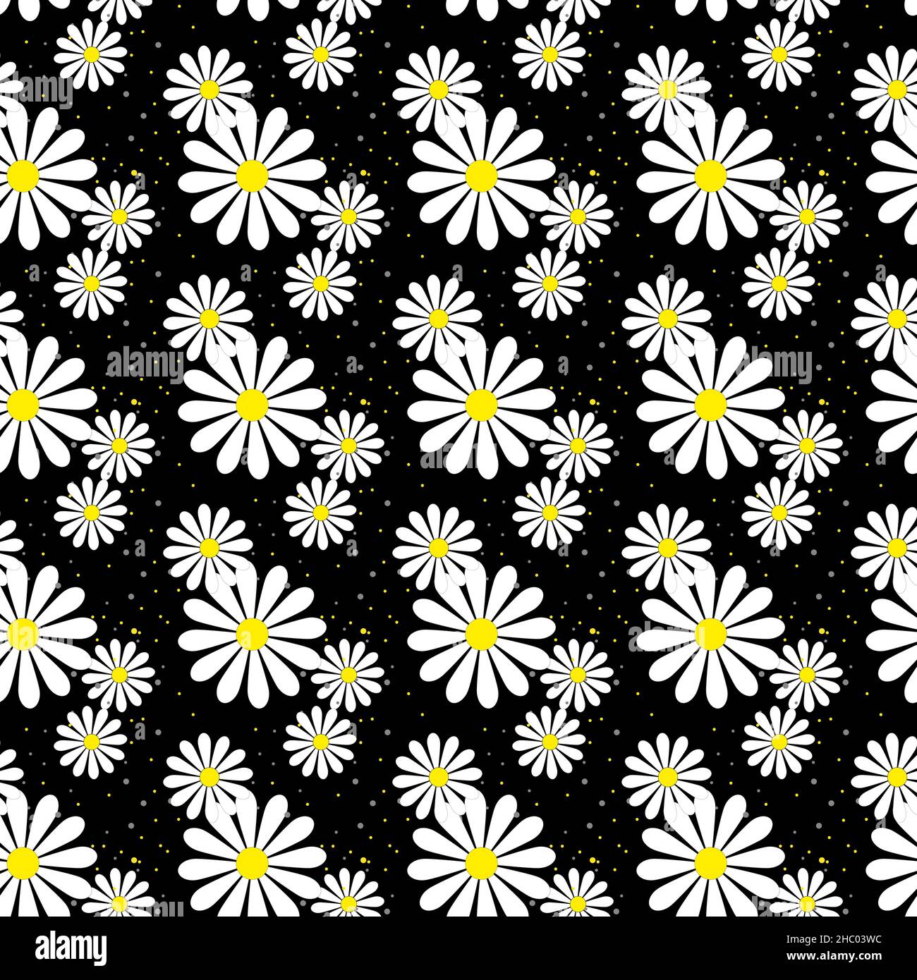 daisy flower print on black background - seamless background Stock ...