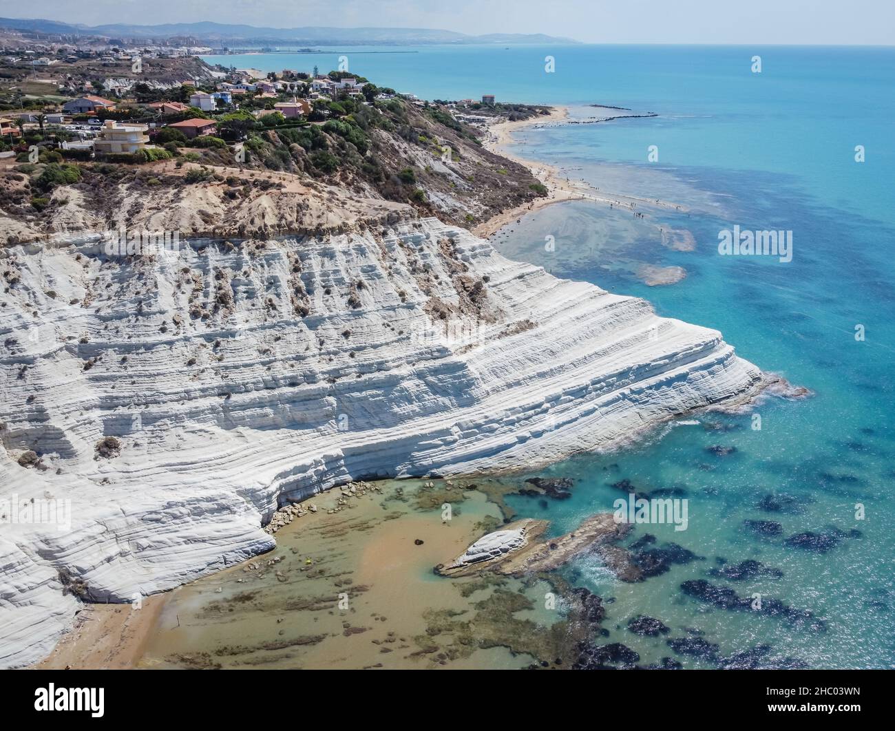 Aerial view of white rocky cliffs at Scala dei Turchi, Sicily, Italy ...