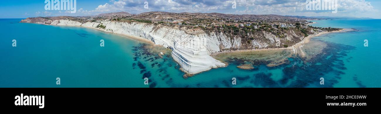 Aerial view of white rocky cliffs at Scala dei Turchi, Sicily, Italy ...