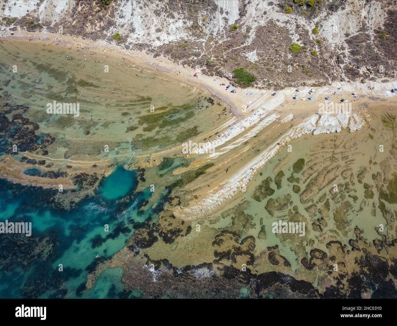 Aerial view of white rocky cliffs at Scala dei Turchi, Sicily, Italy ...