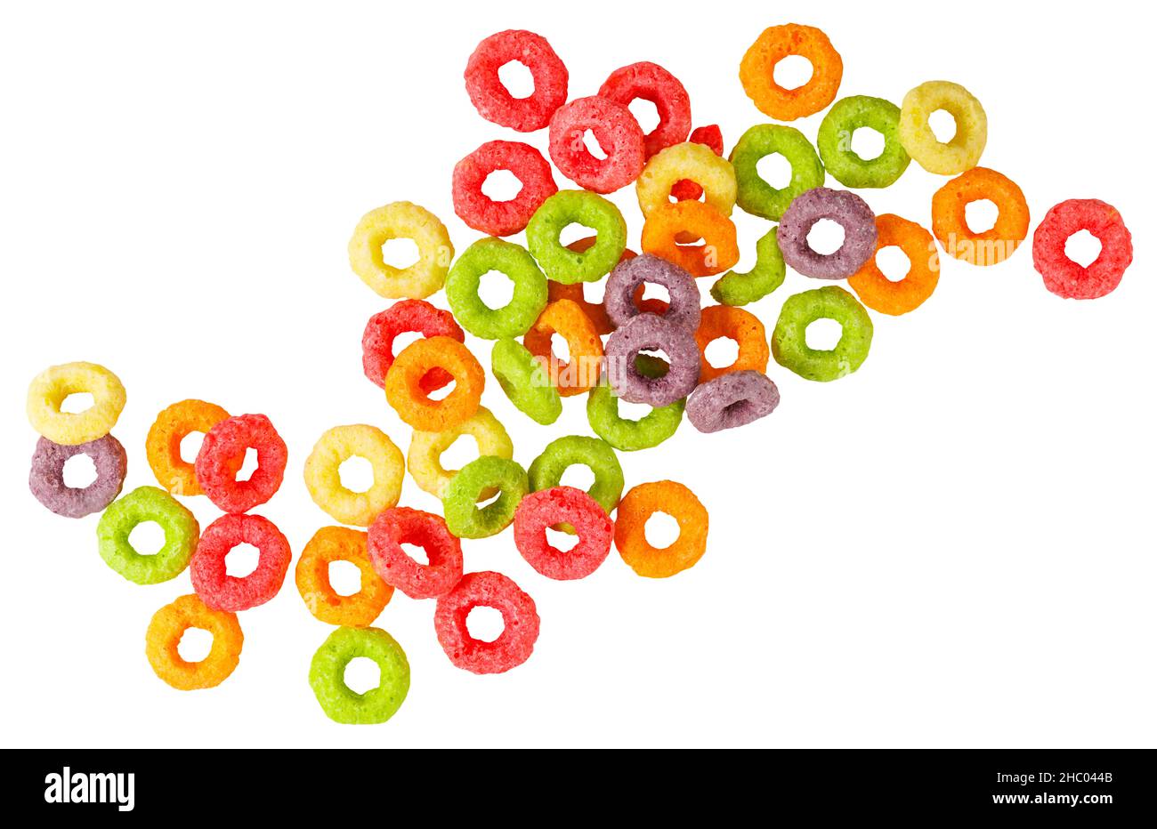 Colorful corn rings isolated on white background. Breakfast cereals ...