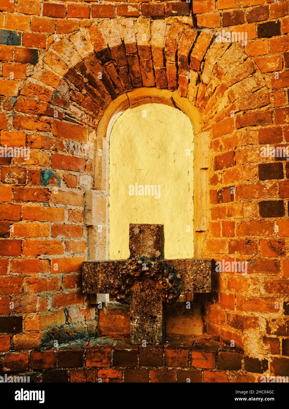 Golden Illustration of Fallen Cross Placed in Ruined Window of St John ...