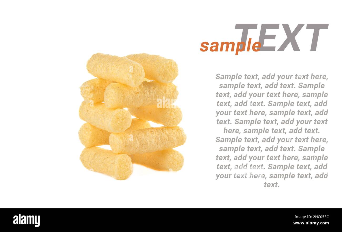 Figure from corn sticks on a white background with sample text. Close ...