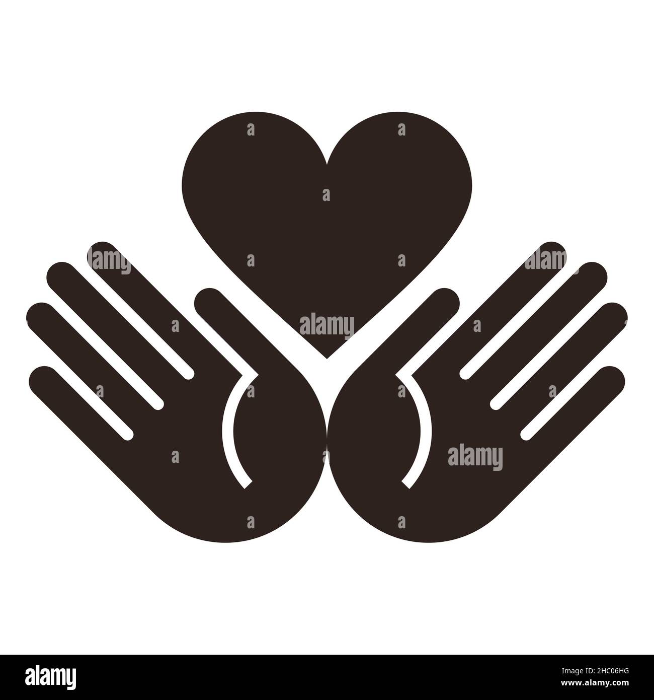 Hands holding heart icon. Trust and care symbol isolated on white ...