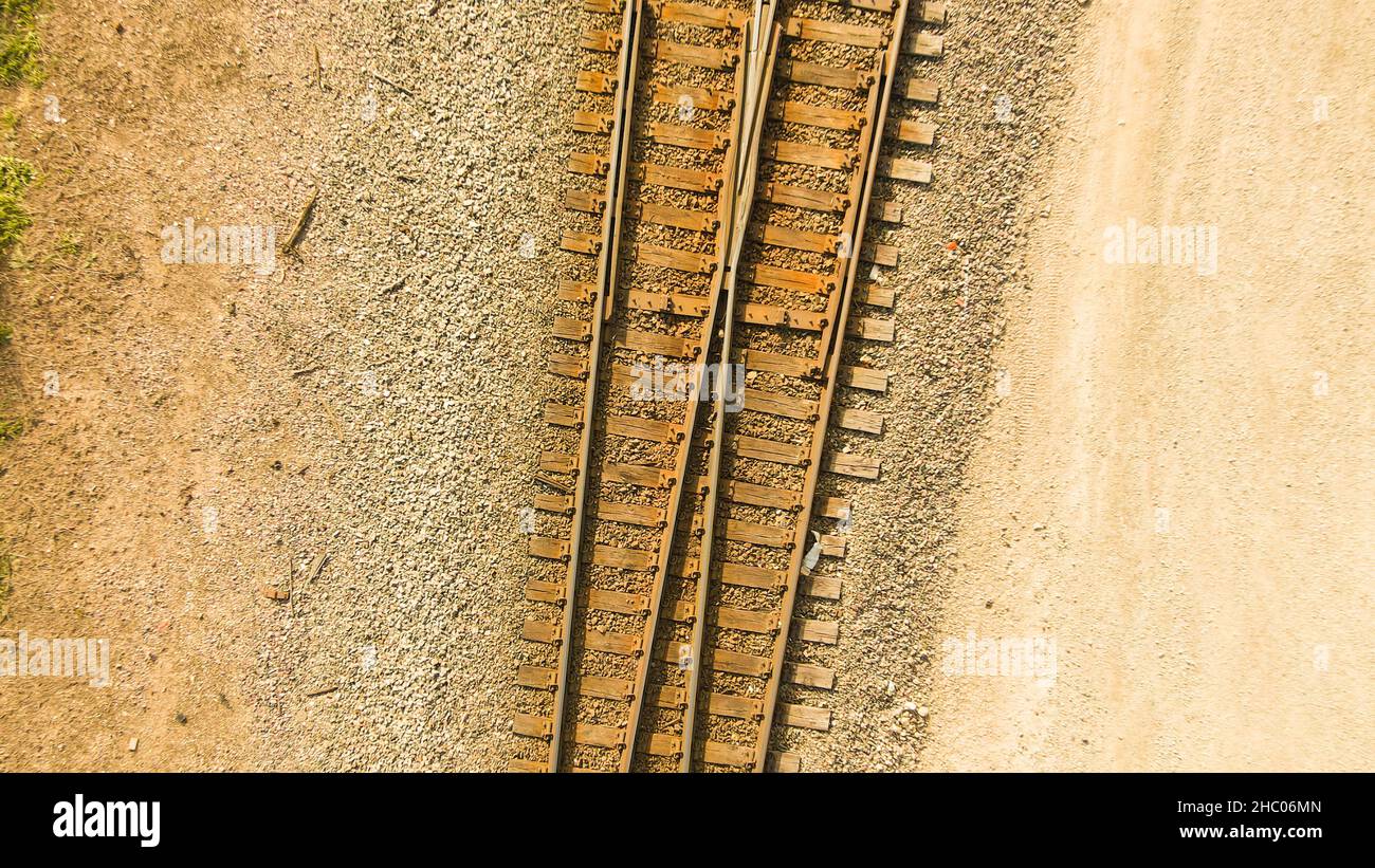 Pair of railroad tracks from above Stock Photo - Alamy