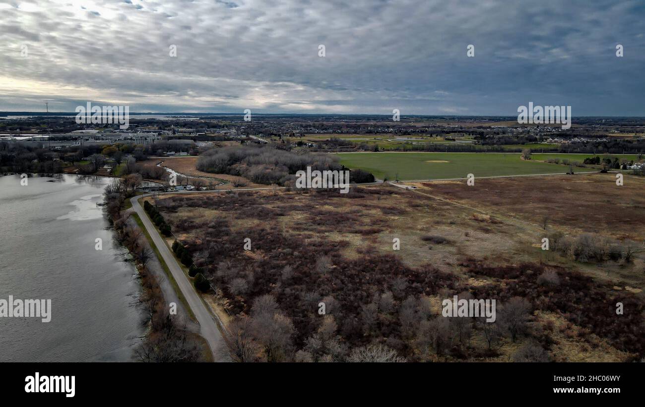 High angle view of the land around a local park in Oshkosh Wisconsin ...