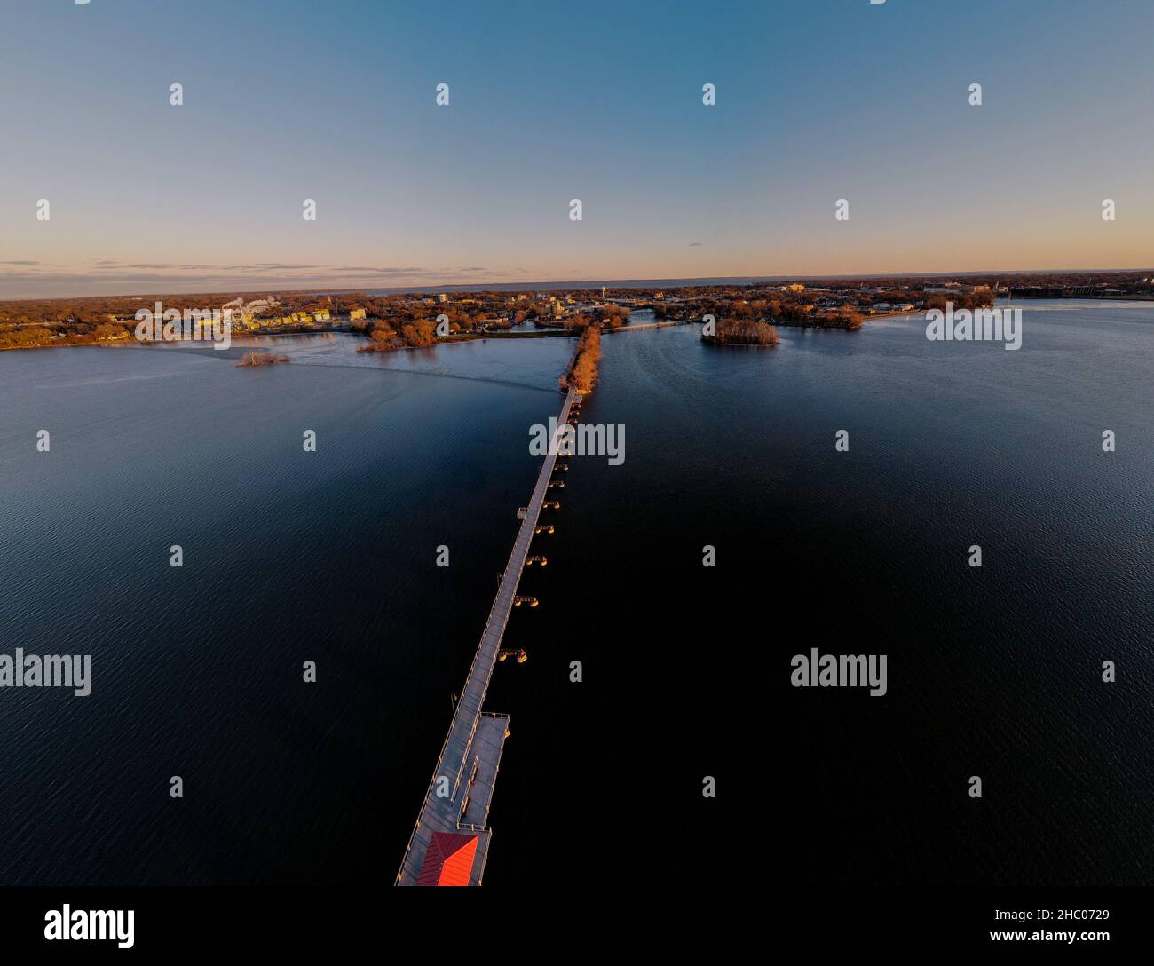 Trestle trail in the fox valley Wisconsin US, crosses a small lake ...