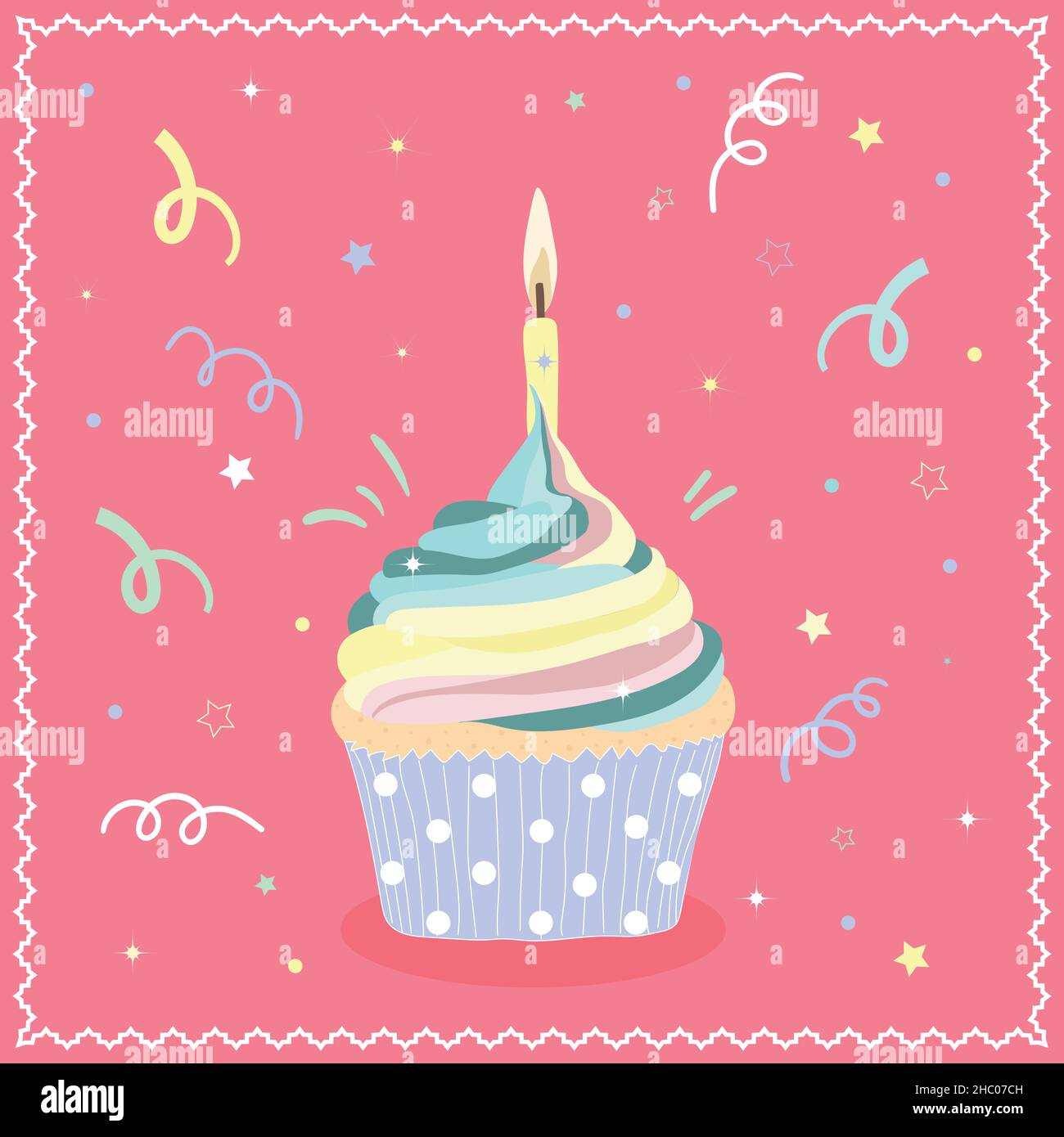 Birthday cupcake. Icon celebratory cupcake with a candle. Vector ...