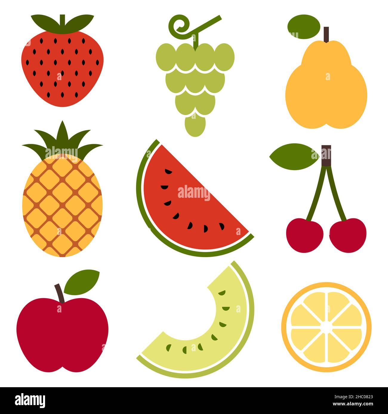 Pineapple, grapes, pear, strawberry, watermelon, cherry, apple, lemon ...