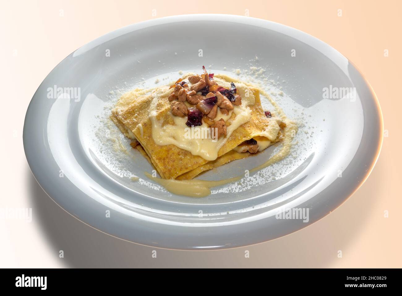 Lasagna pasta with Parmesan Mornay sauce, chicken meat and red Chicory ...