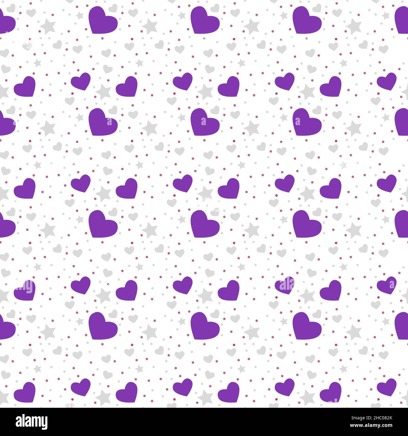 Seamless violet hearts and dots pattern with white background. Vector ...