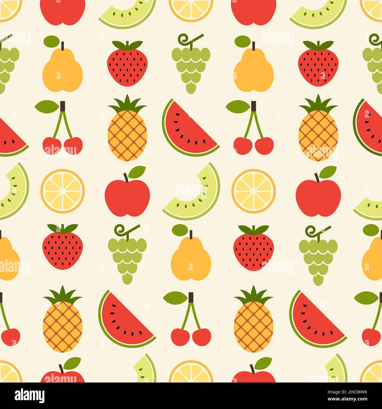 Fruits pattern. Seamless background with pineapple, grapes, apple, pear ...