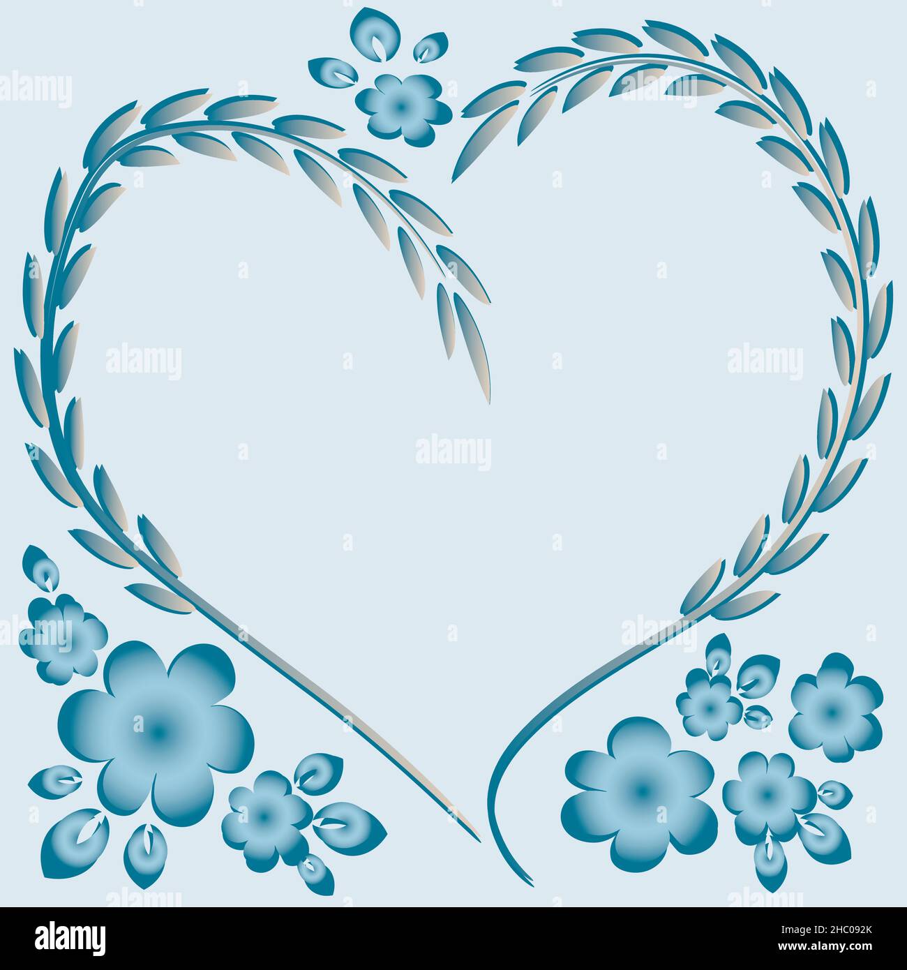 Illustration pattern on a square background - frame - heart and flowers ...