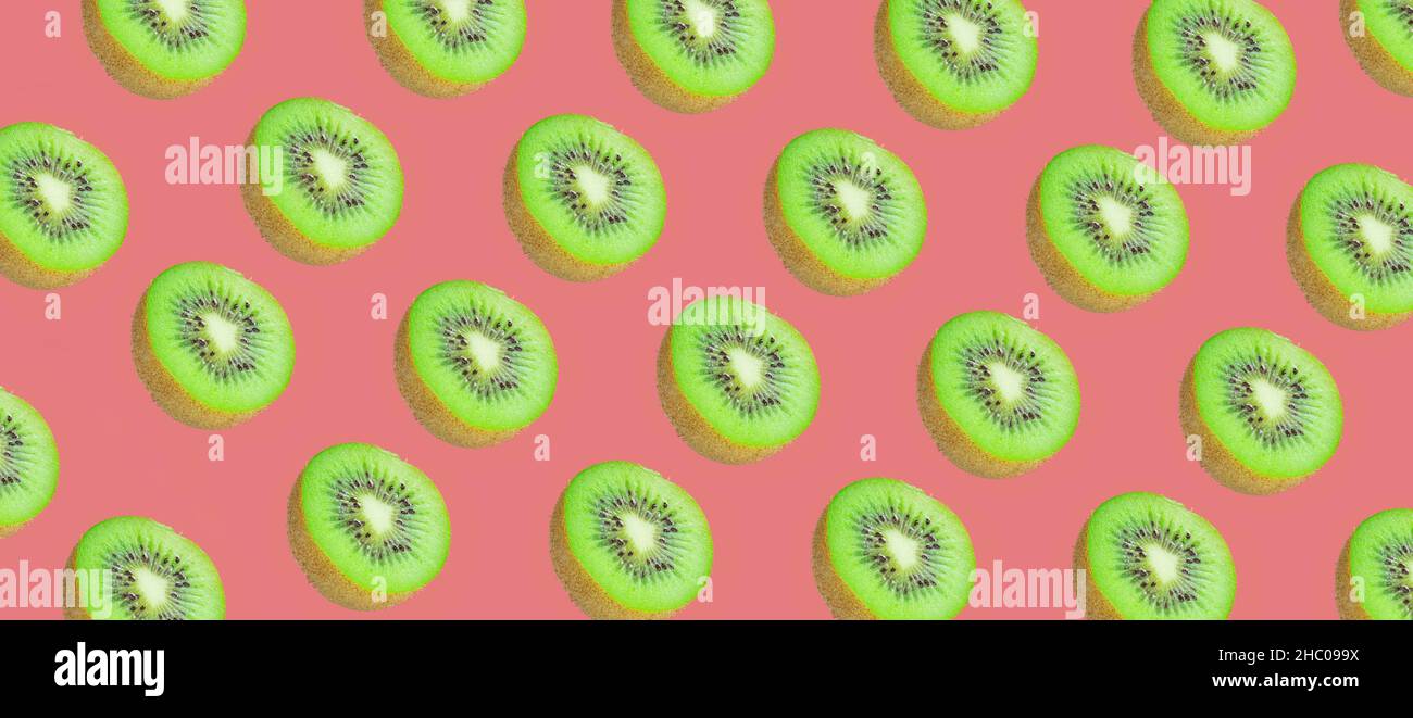 Kiwi slices, top view of kiwi slices isolated on pink background ...