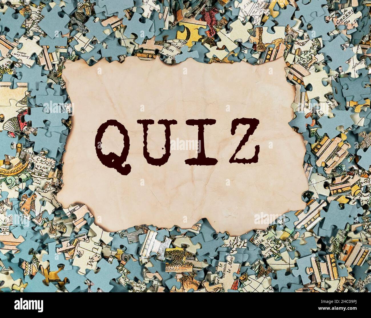 Quiz word with puzzle pieces around. Quizz game concept Stock Photo - Alamy