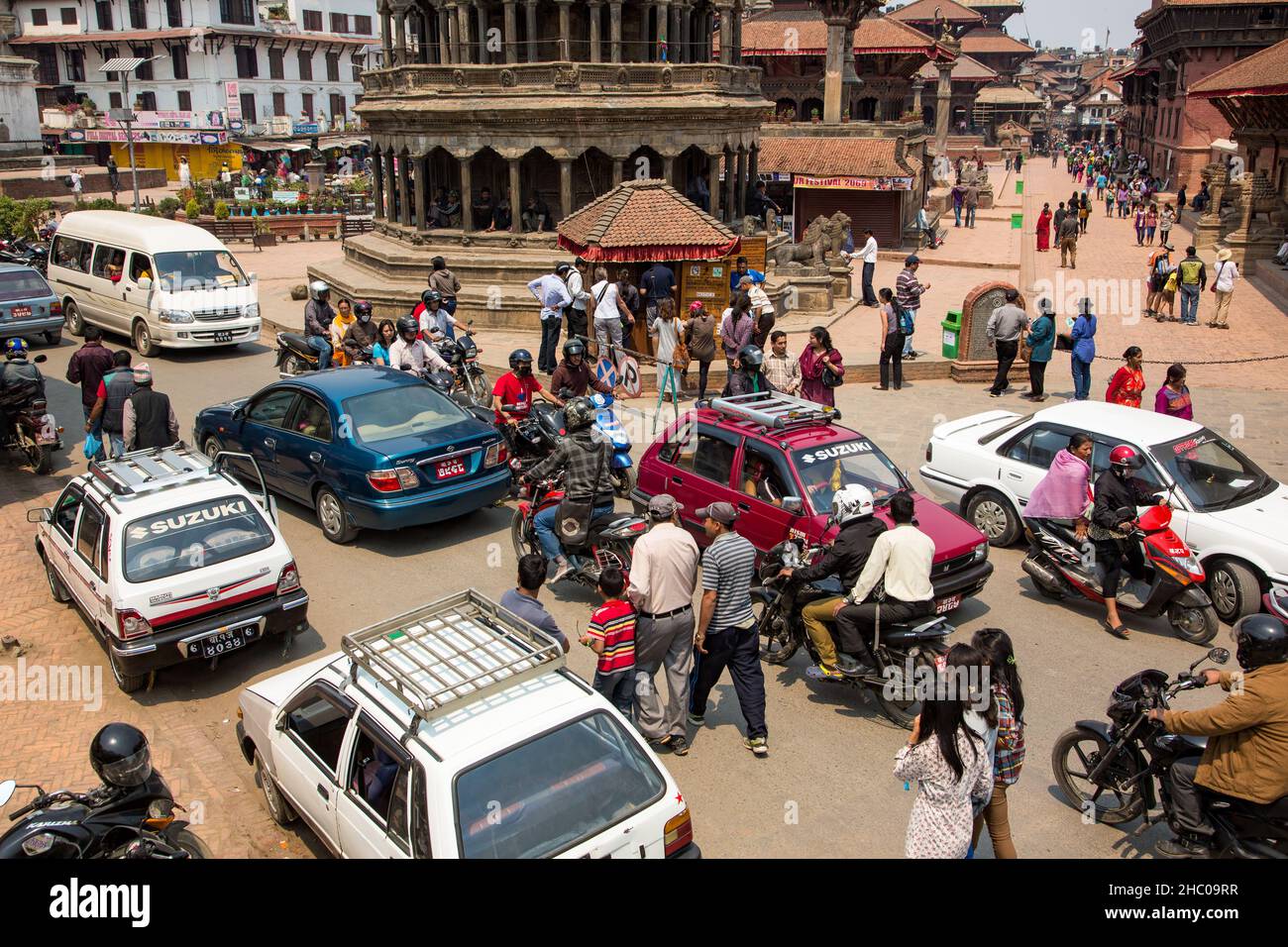 Traffic on the street in front of Durbar Square in Patan, Nepal Stock ...