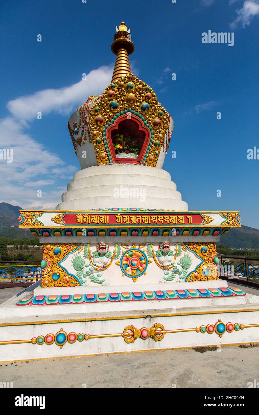 An ornately decorated Tibetan Buddhist stupa at the Pema Tsal Sakya ...
