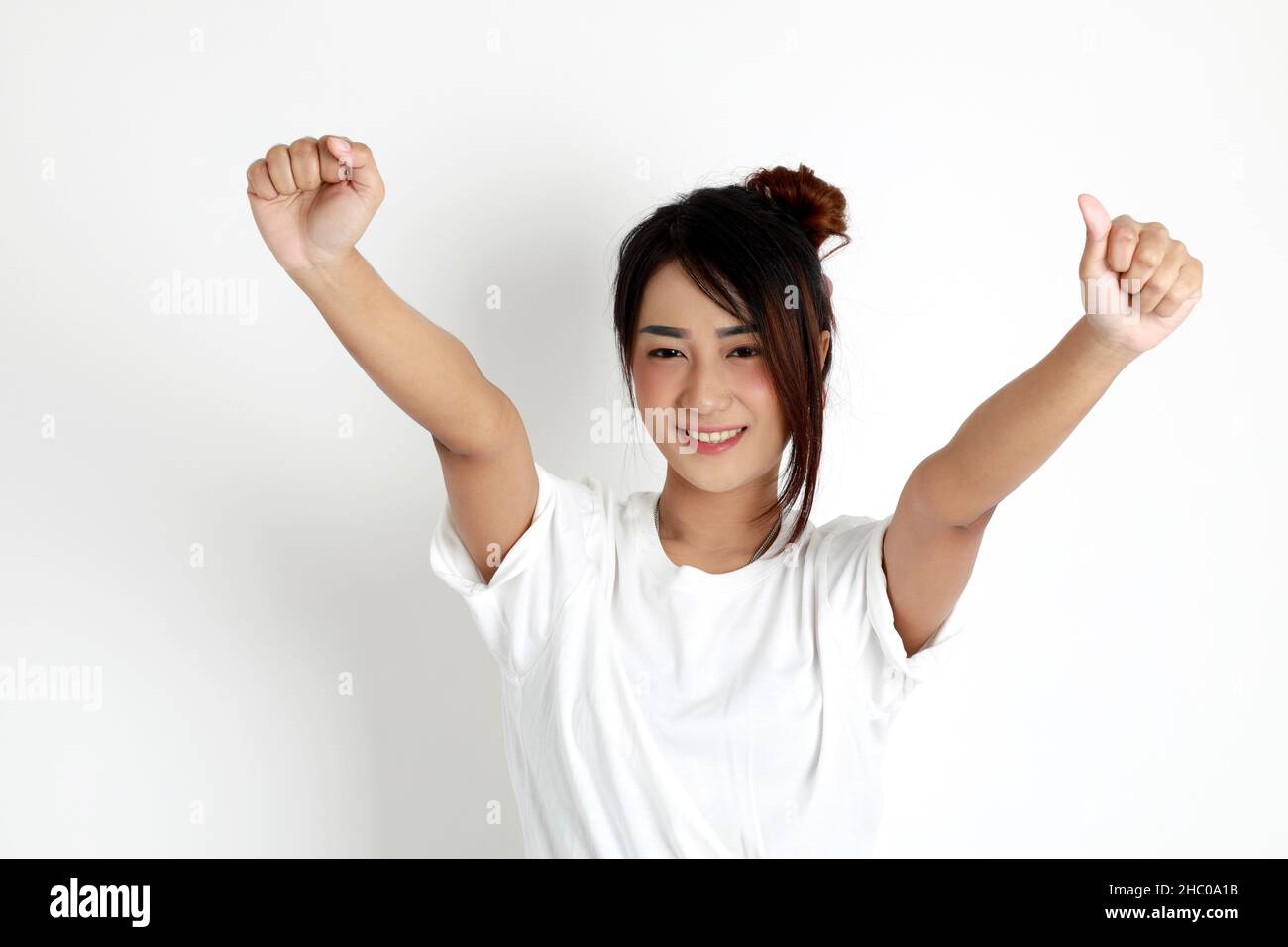 The Asian womna standing on the white background Stock Photo - Alamy