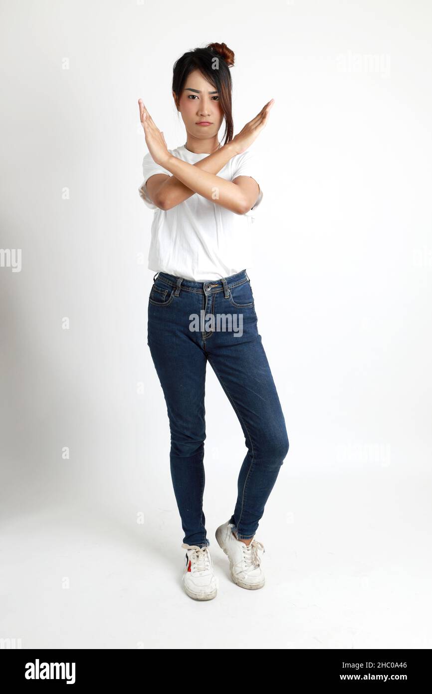 The Asian womna standing on the white background Stock Photo - Alamy