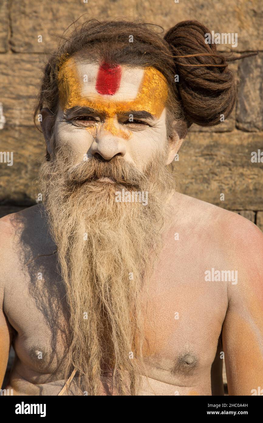 A sadhu, Hindu ascetic or holy man in Hanuman Dhoka Durbar Square in ...