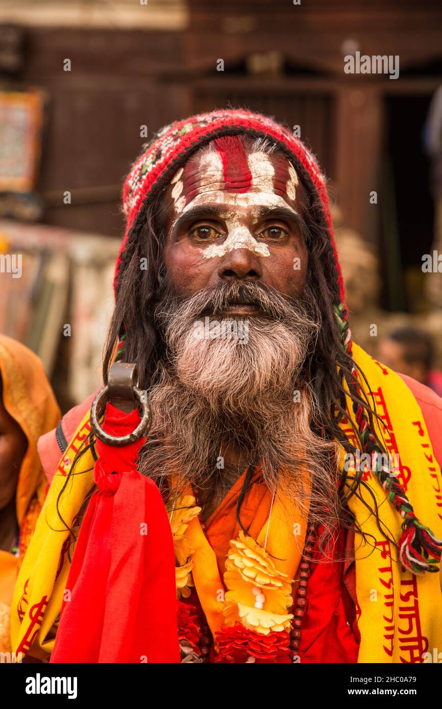 A sadhu, Hindu ascetic or holy man in Hanuman Dhoka Durbar Square in ...