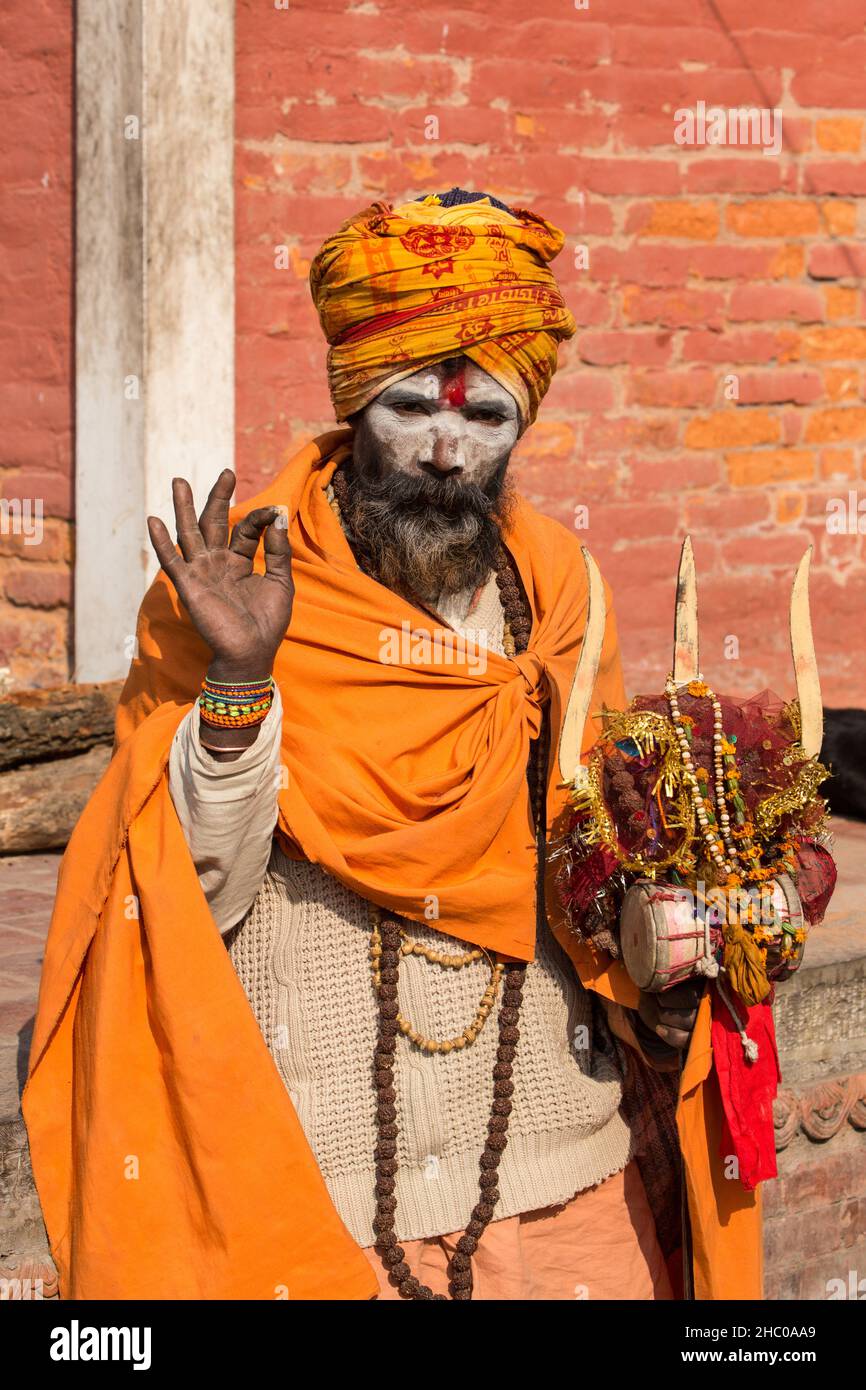 A sadhu, Hindu ascetic or holy man with his trident in the ...