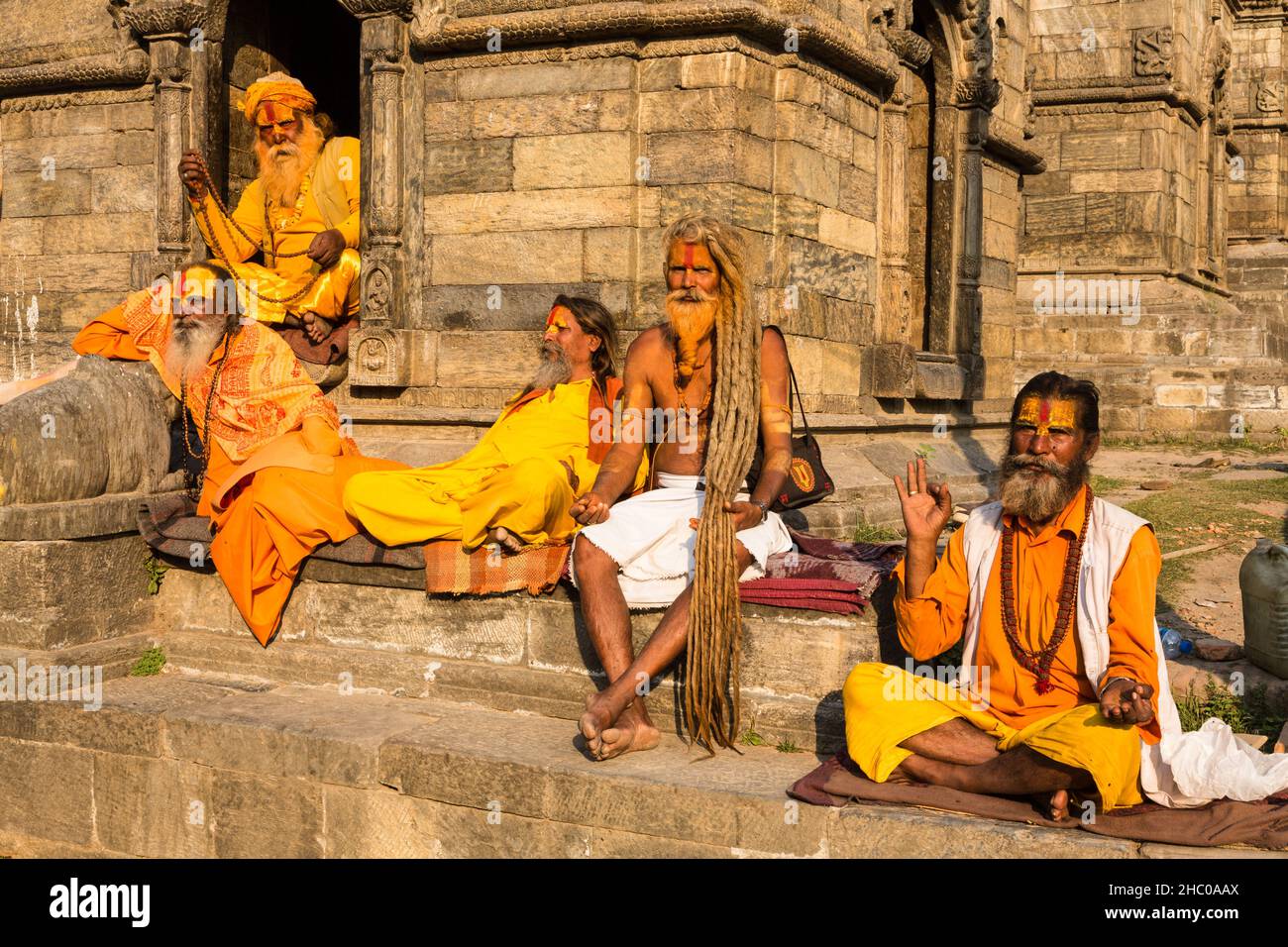 Sadhus, Hindu ascetics or holy men in the Pashupatinath temple complex ...
