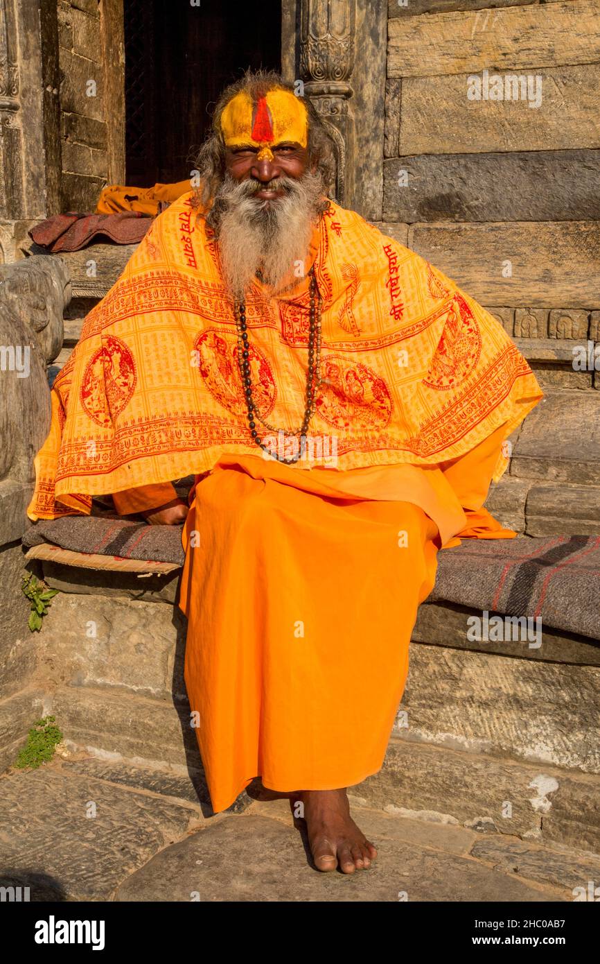 A sadhu, Hindu ascetic or holy man in Hanuman Dhoka Durbar Square in ...