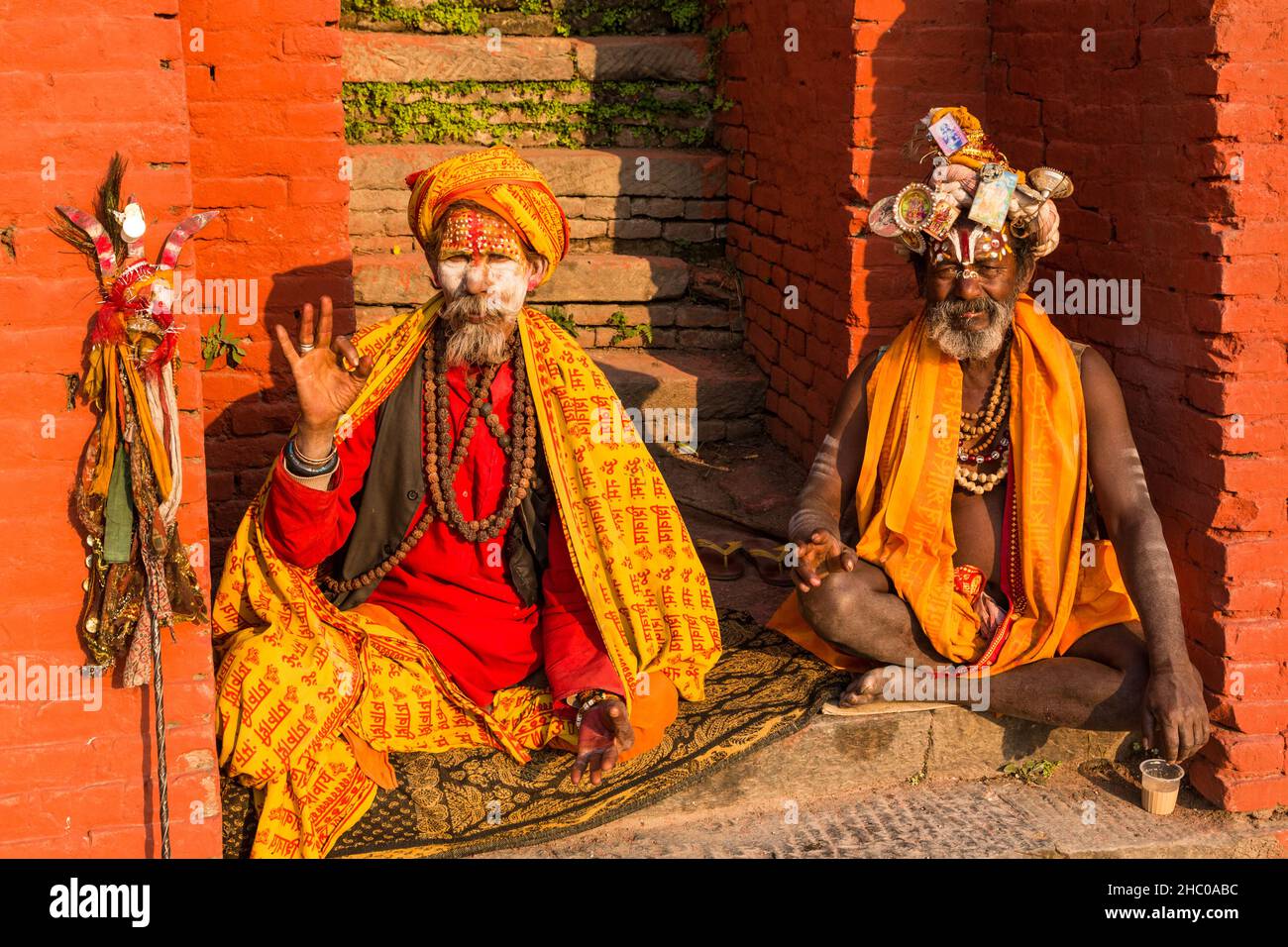 Sadhus, Hindu ascetics or holy men in the Pashupatinath temple complex ...