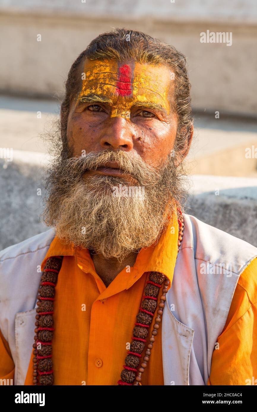 A sadhu, Hindu ascetic or holy man in Hanuman Dhoka Durbar Square in ...