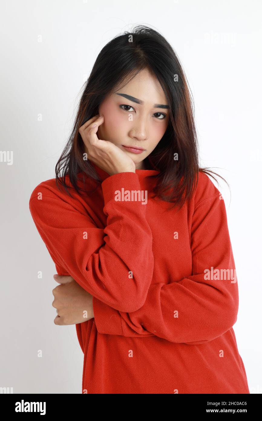 The Asian womna standing on the white background Stock Photo - Alamy