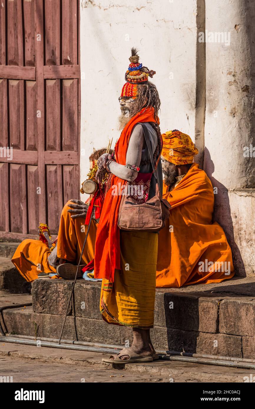 Sadhus, Hindu ascetics or holy men in the Pashupatinath temple complex ...