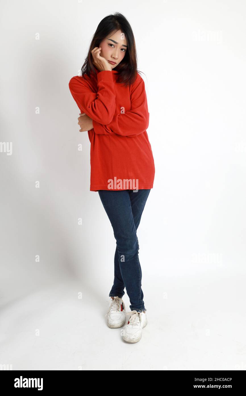 The Asian womna standing on the white background Stock Photo - Alamy