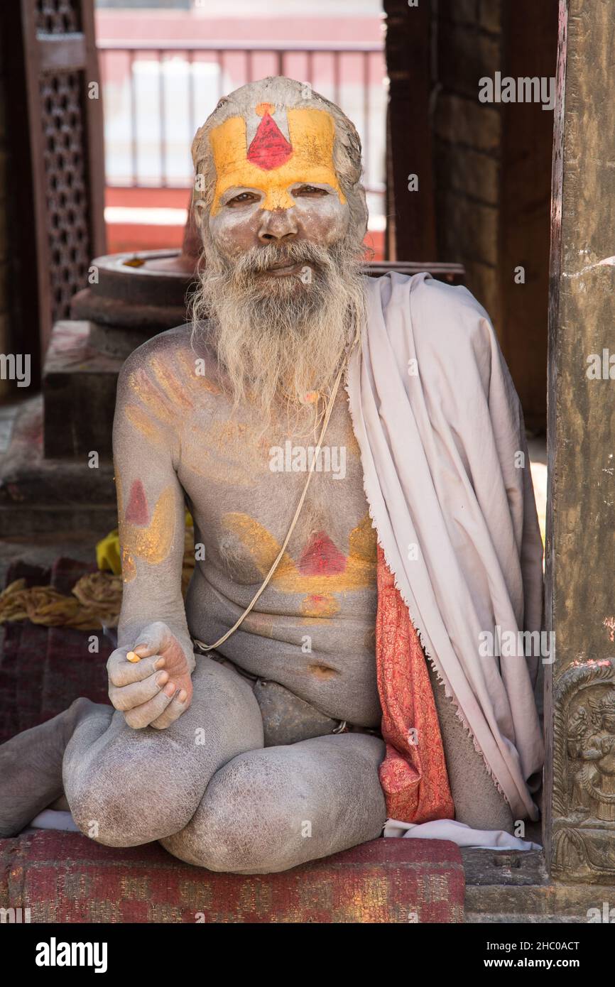A sadhu, Hindu ascetic or holy man in Hanuman Dhoka Durbar Square in ...