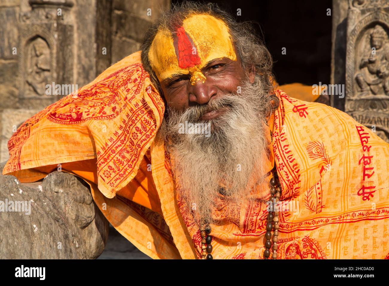 A sadhu, Hindu ascetic or holy man in Hanuman Dhoka Durbar Square in ...