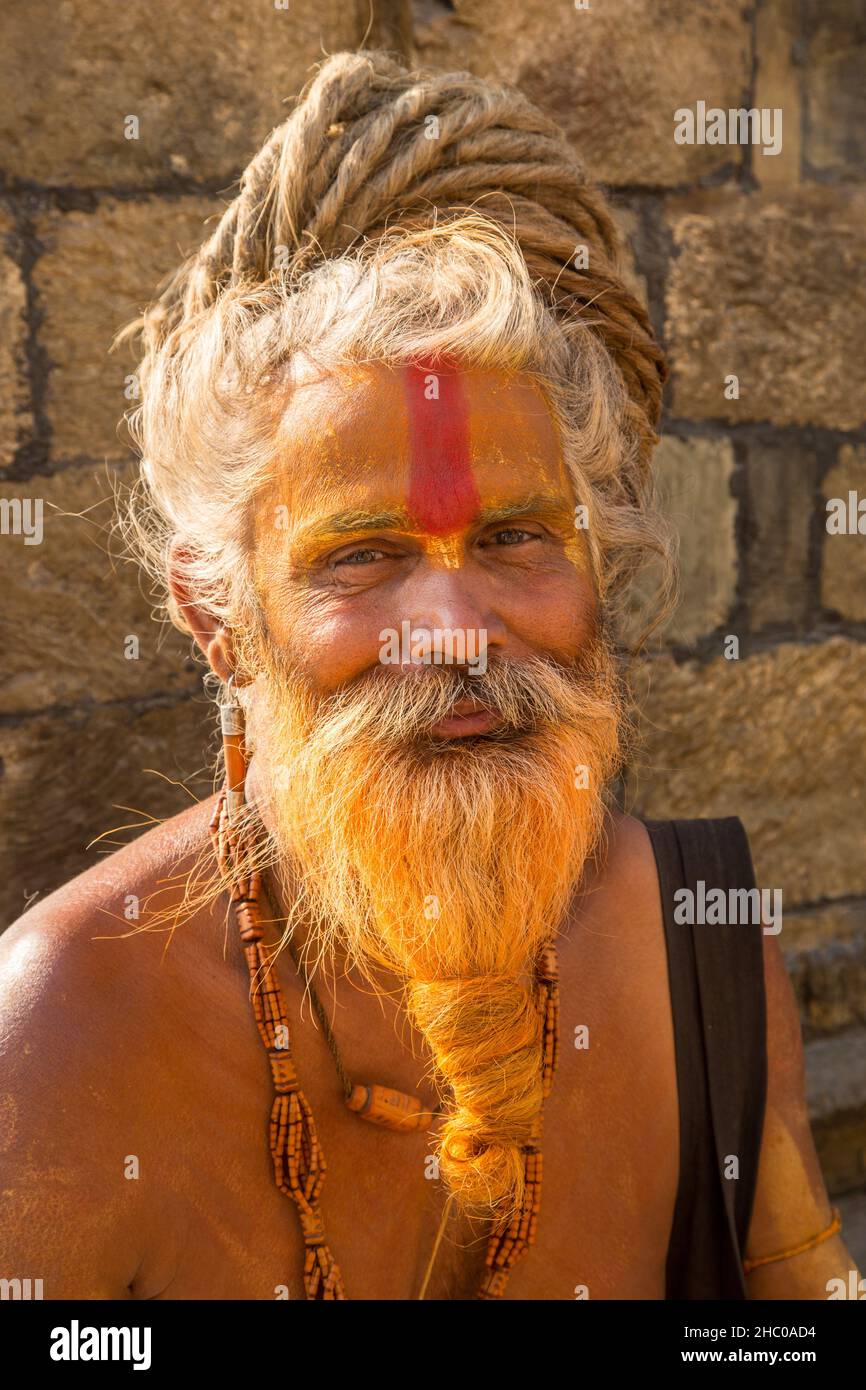 A sadhu, Hindu ascetic or holy man in Hanuman Dhoka Durbar Square in ...