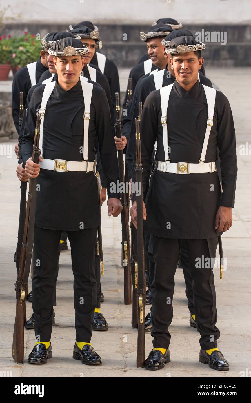 Gurkha soldiers in the traditional Gurhka uniform on ceremonial duty at ...