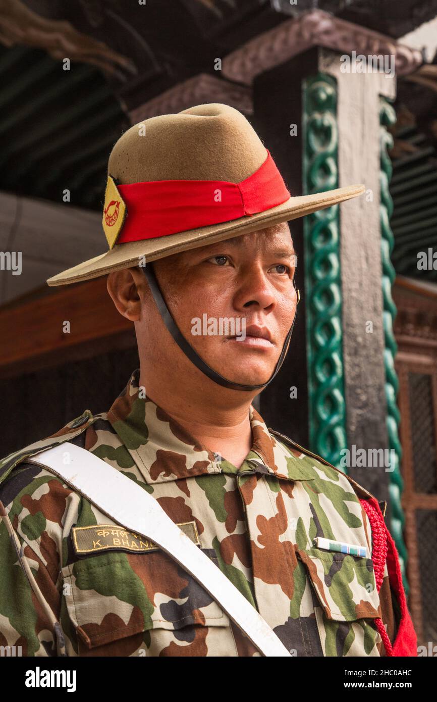 Gurkha soldier in modern camouflage uniform on guard duty at the ...