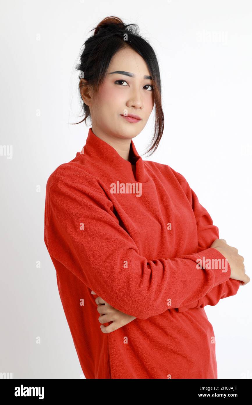 The Asian womna standing on the white background Stock Photo - Alamy