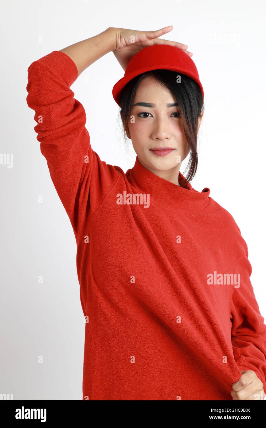The Asian womna standing on the white background Stock Photo - Alamy