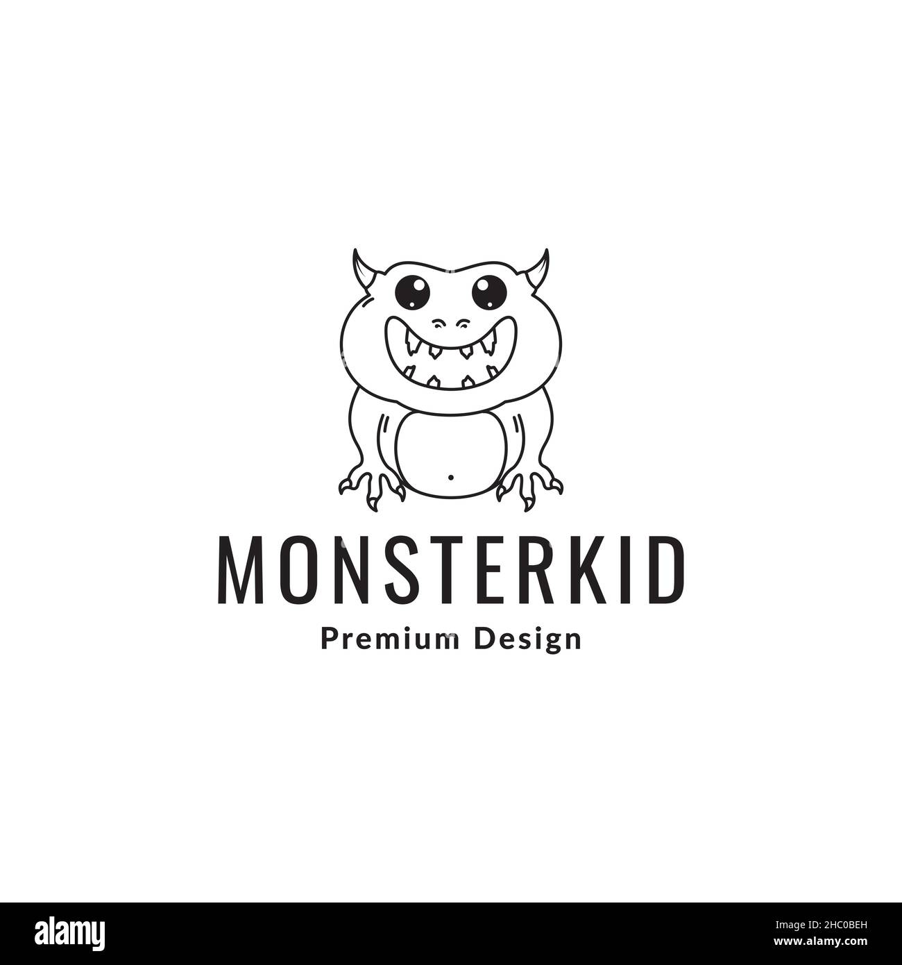 cute little monster smile line logo design vector graphic symbol icon ...