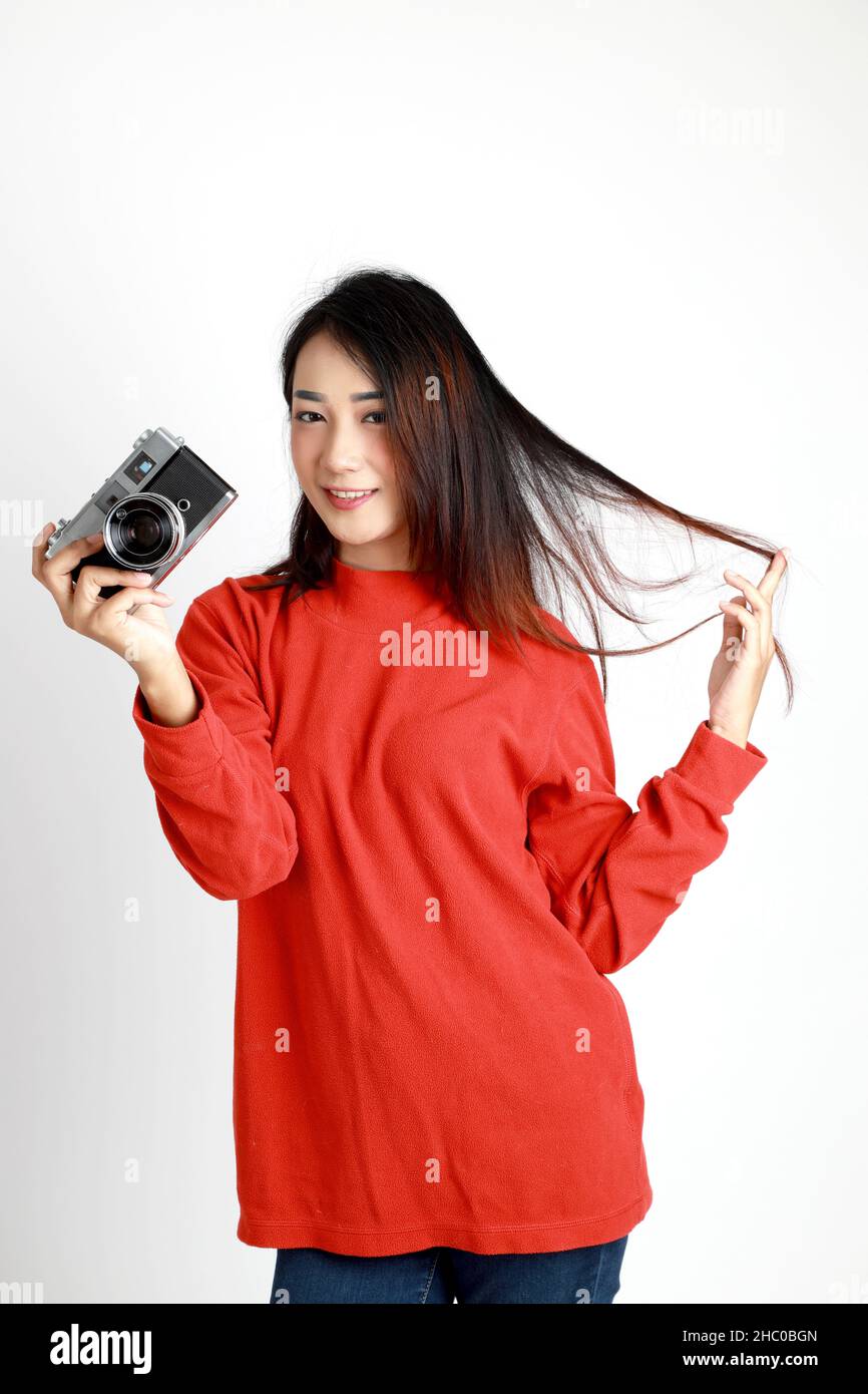 The Asian womna standing on the white background Stock Photo - Alamy