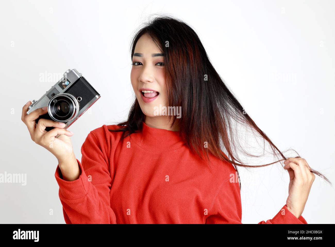 The Asian womna standing on the white background Stock Photo - Alamy