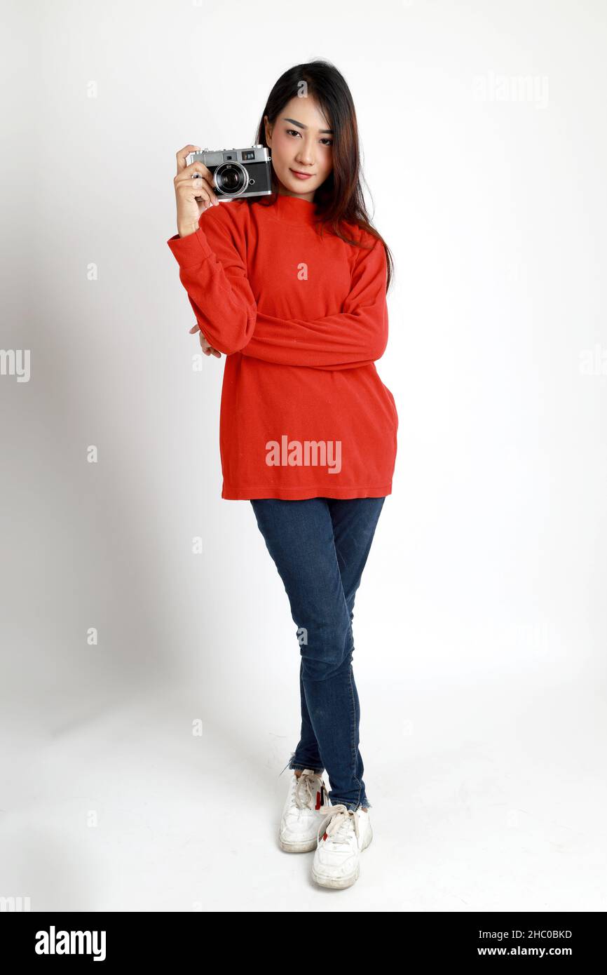 The Asian womna standing on the white background Stock Photo - Alamy