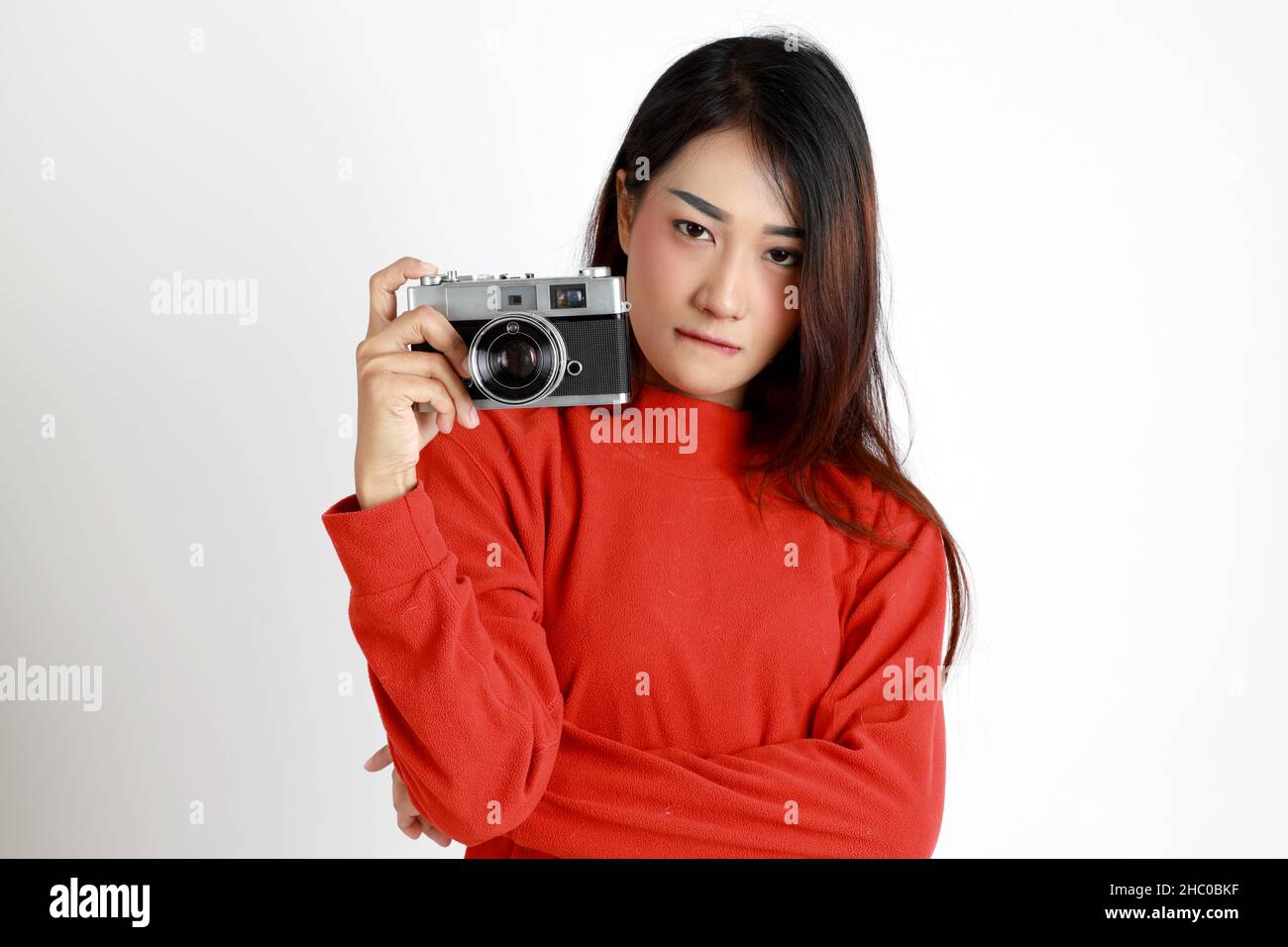 The Asian womna standing on the white background Stock Photo - Alamy