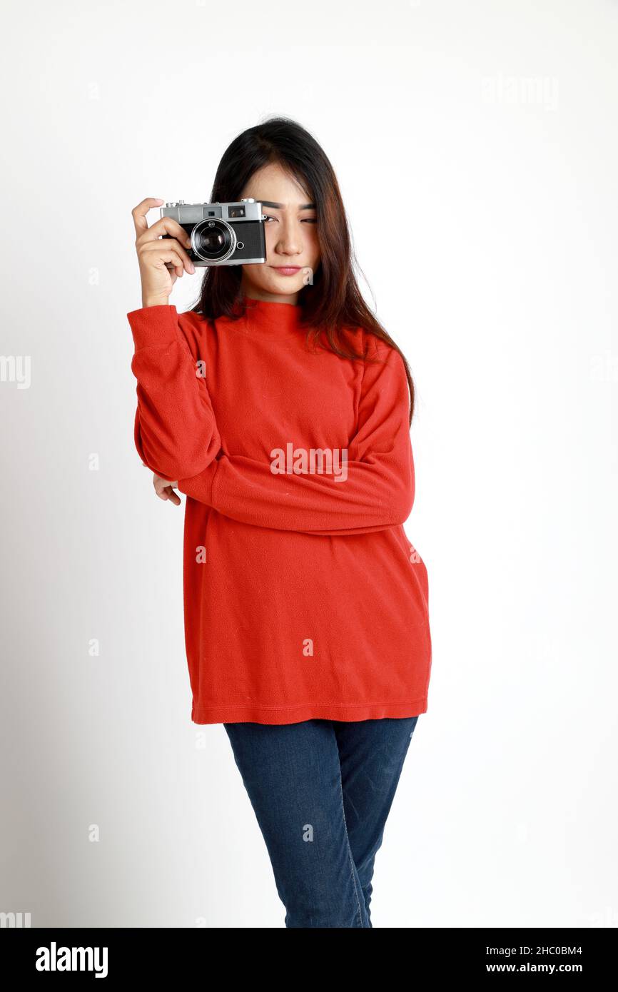 The Asian womna standing on the white background Stock Photo - Alamy