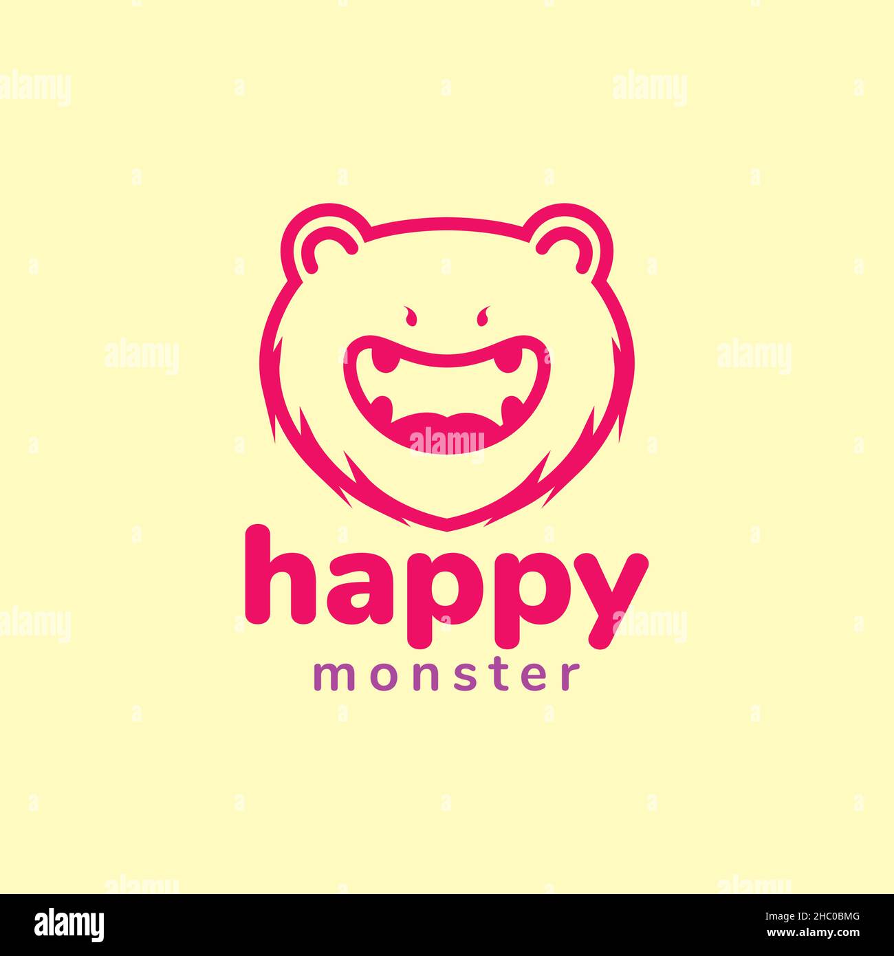face monster laugh line logo design vector graphic symbol icon sign ...