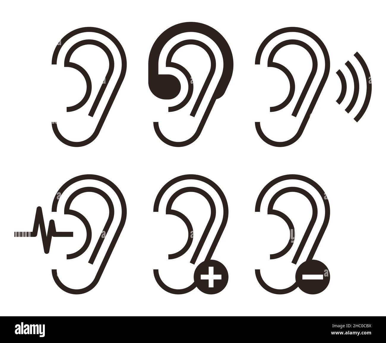 Ear icons. Hearing problem icons set isolated on white backgroundd ...