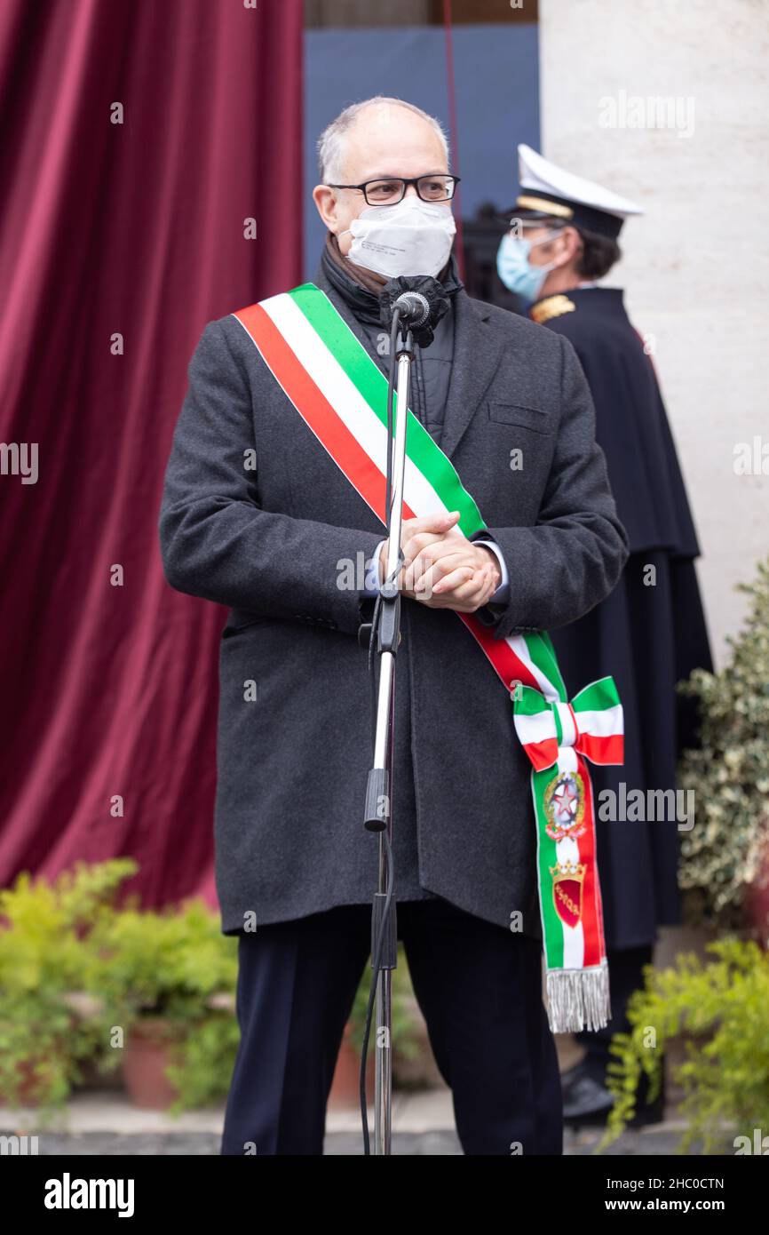 Rome, Italy. 22nd Dec, 2021. Mayor of Rome Roberto Gualtieri during ...