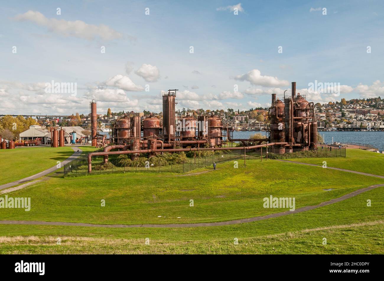 Old, rusted gasification plant at Gas Works Park in Seattle, Washington ...